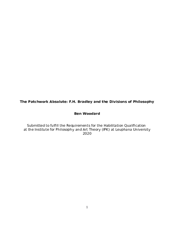 (PDF) The Patchwork Absolute: F.H. Bradley and the Divisions of Philosophy
