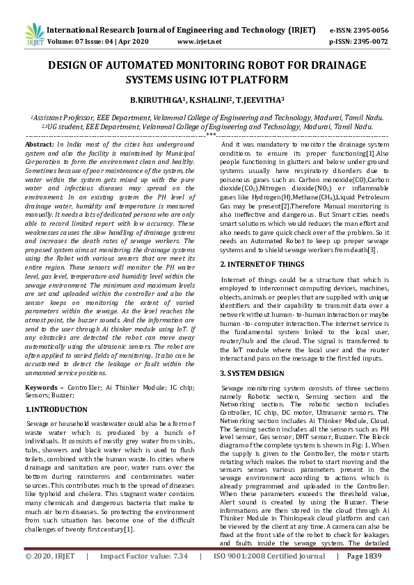 (PDF) IRJET- DESIGN OF AUTOMATED MONITORING ROBOT FOR DRAINAGE SYSTEMS ...