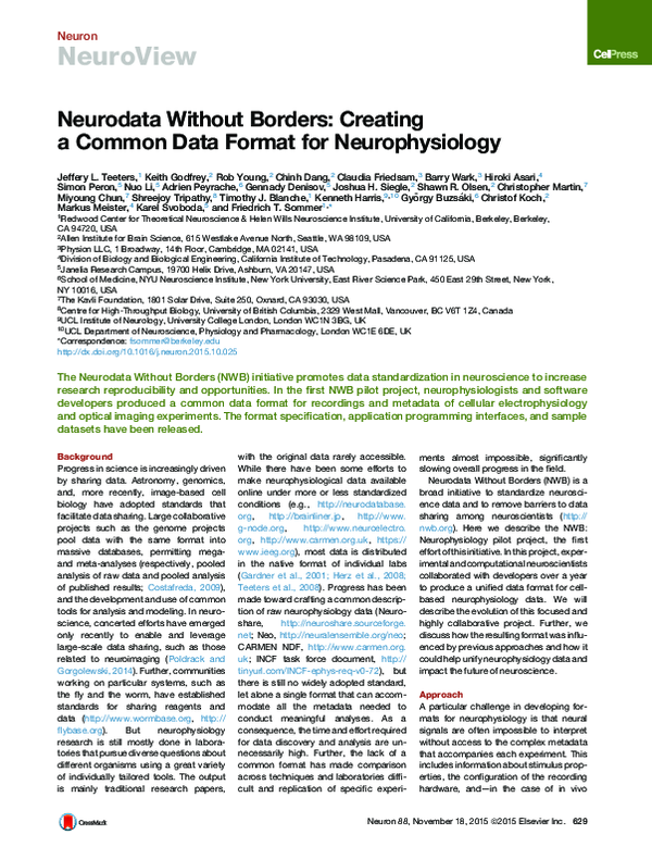 (PDF) Neurodata Without Borders: Creating a Common Data Format for Neurophysiology