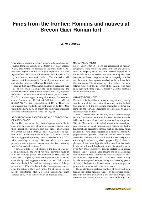 (PDF) Finds from the frontier: Romans and natives at Brecon Gaer Roman fort