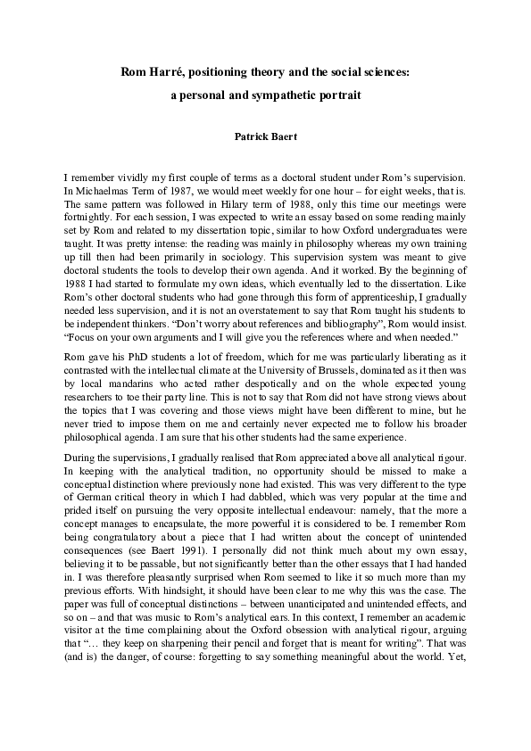 (DOC) Rom Harré , Positioning Theory and the Social Sciences: A ...