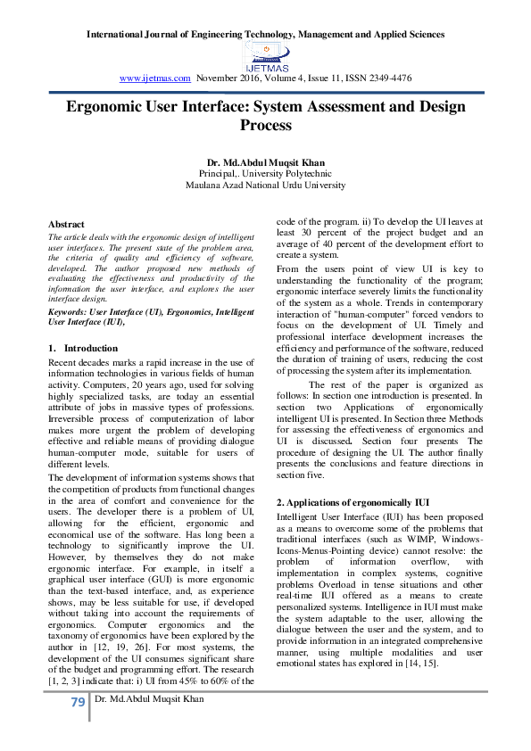 (PDF) Ergonomic User Interface: System Assessment and Design Process