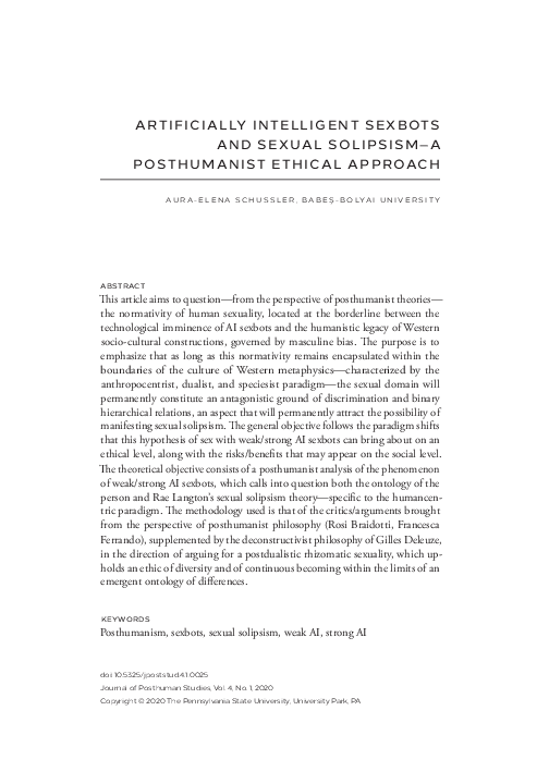 (PDF) Artificially Intelligent Sexbots and Sexual Solipsism—a ...