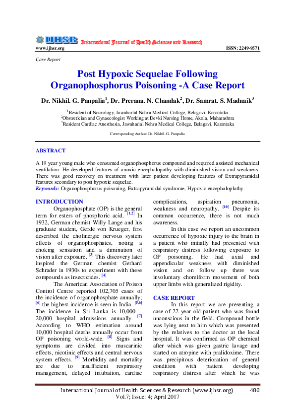 (PDF) Post Hypoxic Sequelae Following Organophosphorus Poisoning -A ...