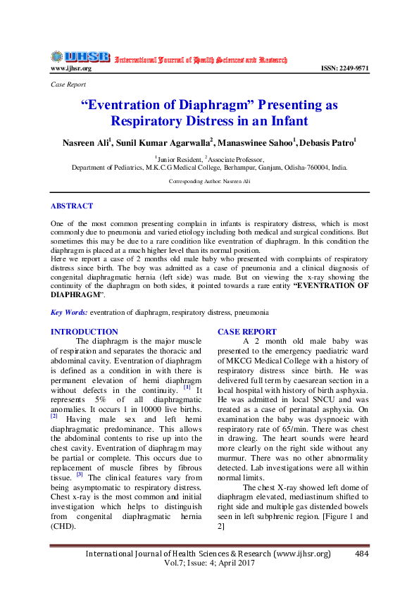 (PDF) "Eventration of Diaphragm" Presenting as Respiratory Distress in ...