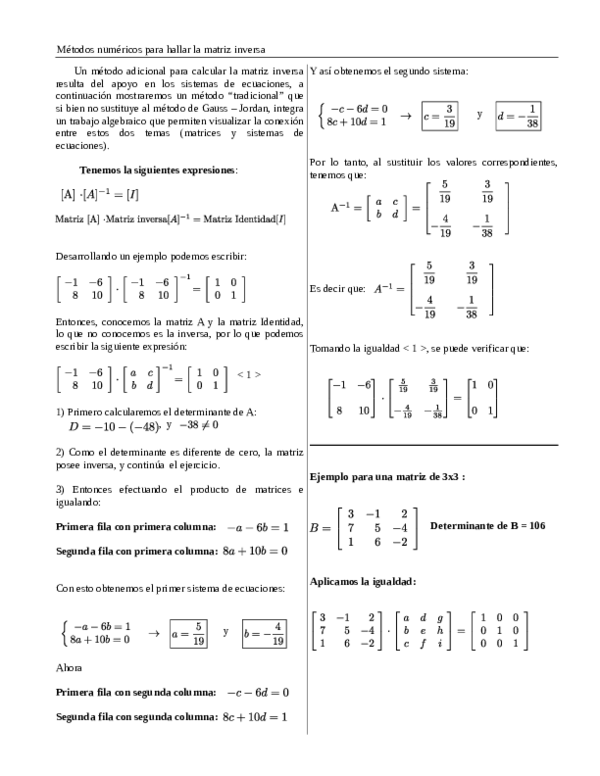 (PDF) Métodos para calcular la Matriz Inversa, Parte II