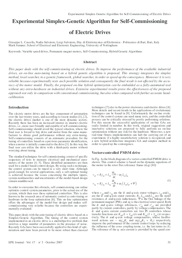 (PDF) Experimental Simplex-Genetic Algorithm for Self-Commissioning of Electric Drives