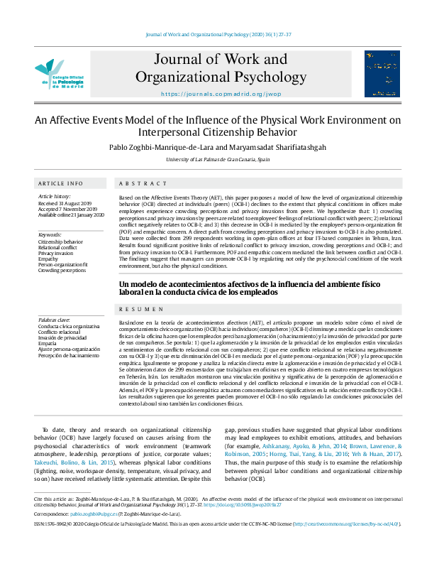 (PDF) An Affective Events Model of the Influence of the Physical Work ...