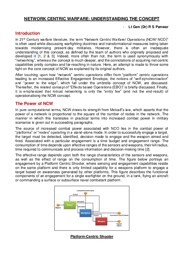 (PDF) Network Centric Warfare - Understanding the Concept