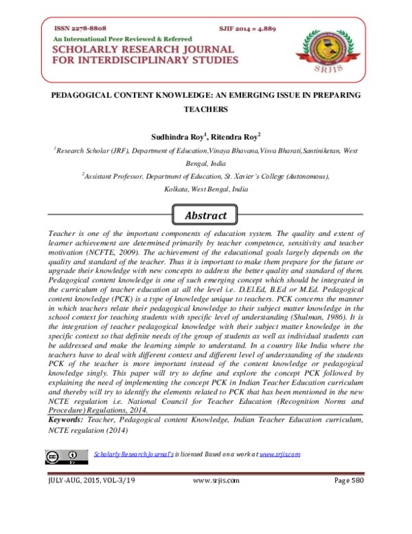 (PDF) PEDAGOGICAL CONTENT KNOWLEDGE: AN EMERGING ISSUE IN PREPARING ...