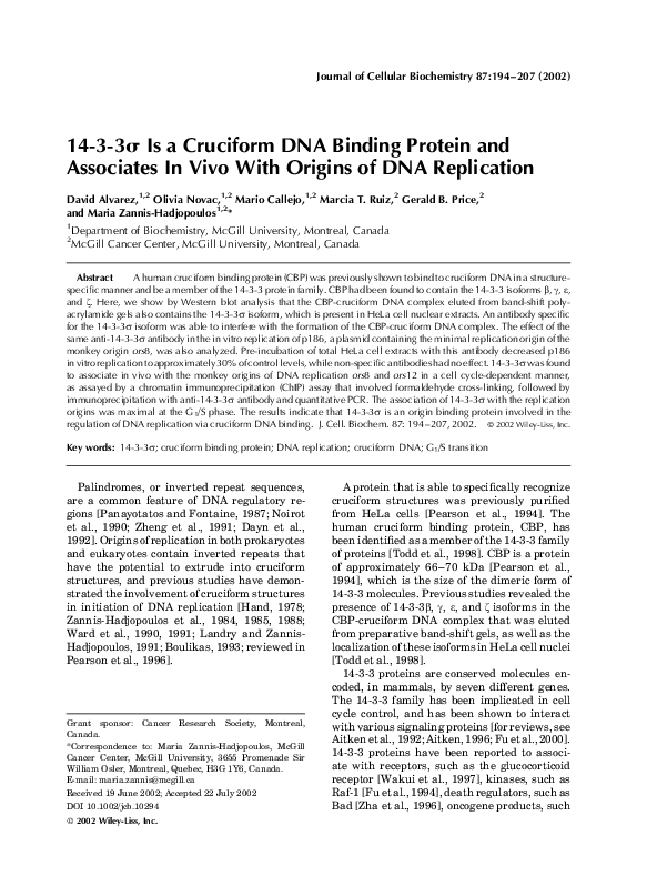 (PDF) 14-3-3? is a cruciform DNA binding protein and associates in vivo ...
