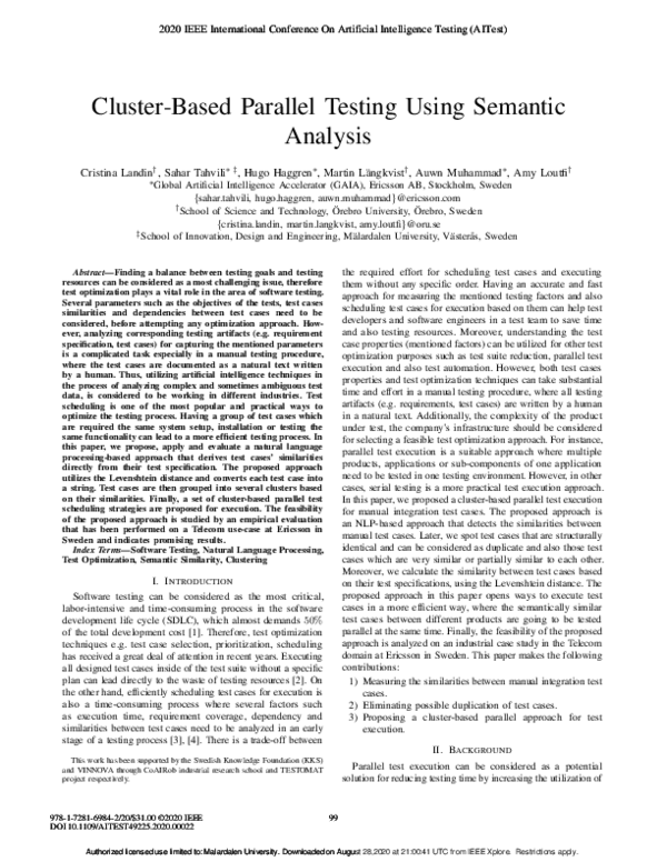 (PDF) Cluster-Based Parallel Testing via NLP