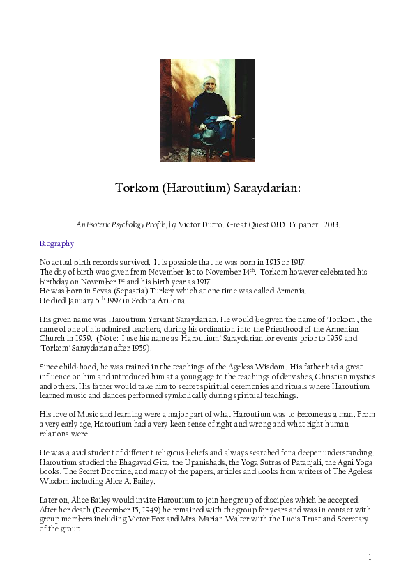 (PDF) Torkom (Haroutium) Saraydarian - An Esoteric Profile