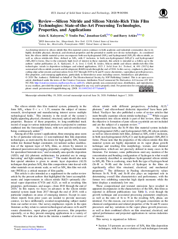 (PDF) Silicon Nitride and Silicon Nitride-Rich Thin Film Technologies ...