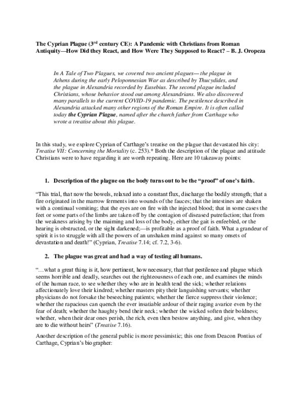 (PDF) The Cyprian Plague (3 rd century CE): A Pandemic with Christians ...