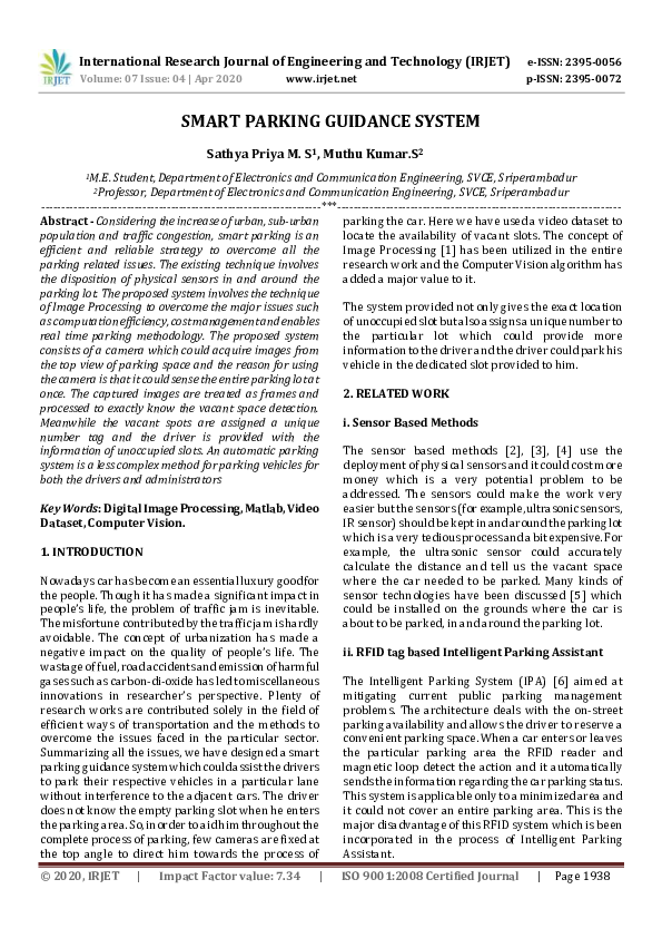 (PDF) IRJET- SMART PARKING GUIDANCE SYSTEM