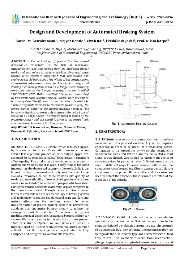 (PDF) IRJET- Design and Development of Automated Braking System