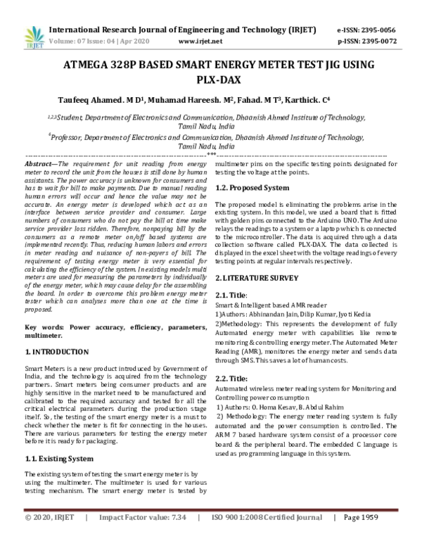 (PDF) IRJET- ATMEGA 328P BASED SMART ENERGY METER TEST JIG USING PLX-DAX