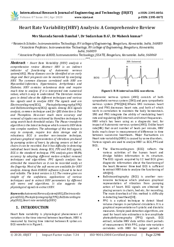 (PDF) IRJET- Heart Rate Variability(HRV) Analysis: A Comprehensive Review