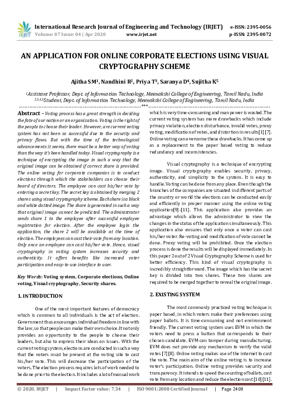 Pdf Irjet An Application For Online Corporate Elections Using Visual Cryptography Scheme