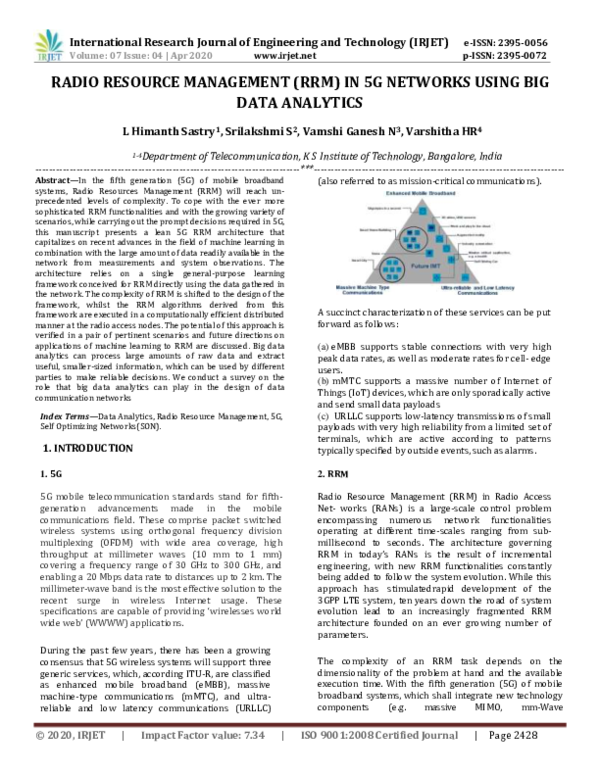 Pdf Irjet Radio Resource Management Rrm In 5g Networks Using Big