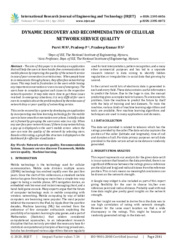 (PDF) IRJET- DYNAMIC DISCOVERY AND RECOMMENDATION OF CELLULAR NETWORK ...