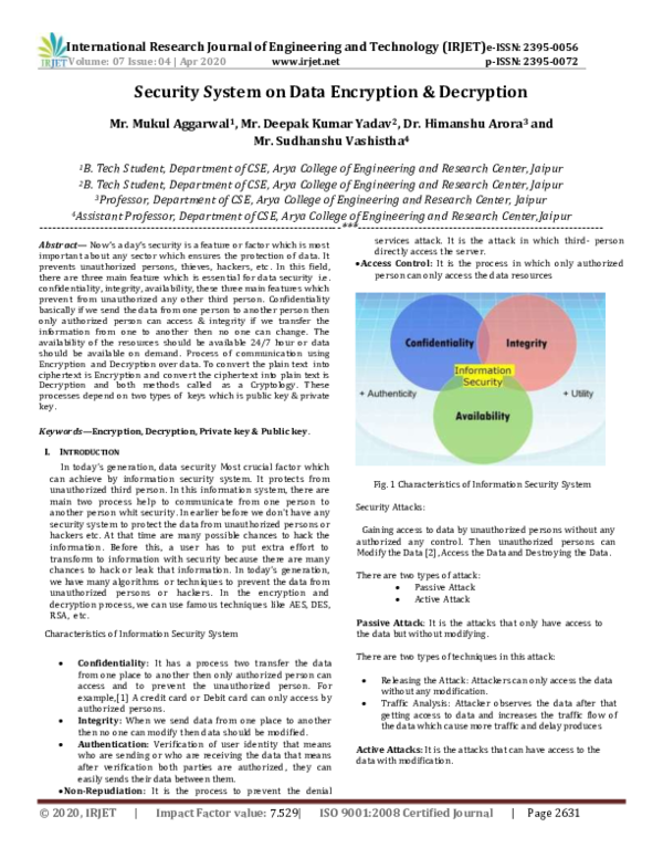 (PDF) IRJET- Security System on Data Encryption & Decryption