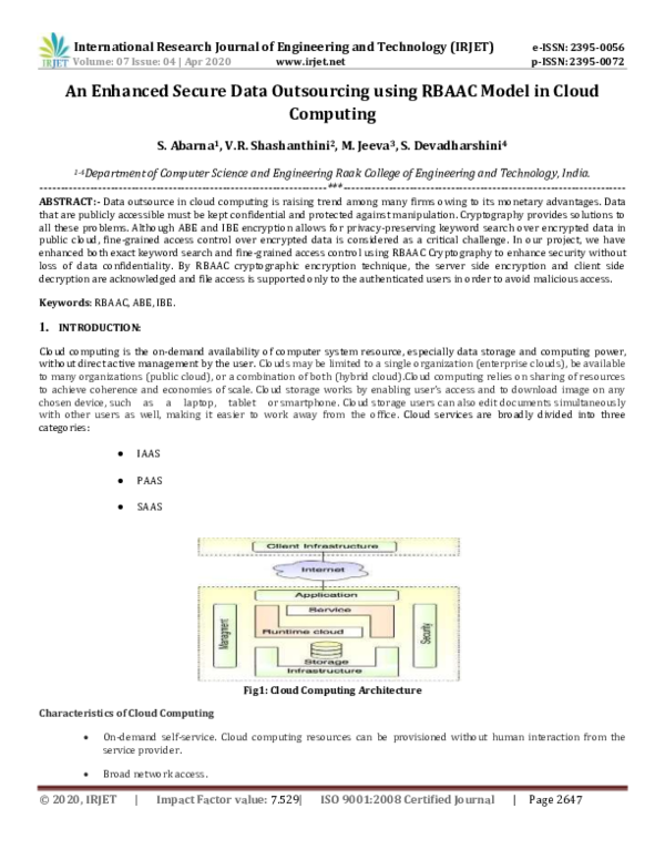 (PDF) IRJET- An Enhanced Secure Data Outsourcing using RBAAC Model in Cloud Computing