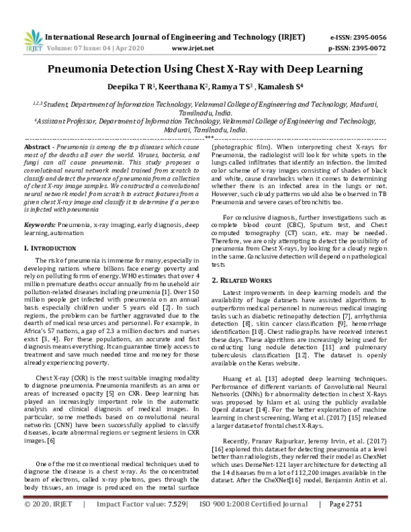 (PDF) IRJET- Pneumonia Detection Using Chest X-Ray with Deep Learning (PDF) IRJET- Pneumonia Detection Using Chest X-Ray with Deep Learning