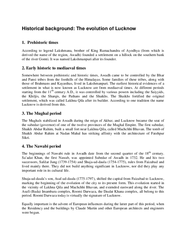 (PDF) Historical background: The evolution of Lucknow