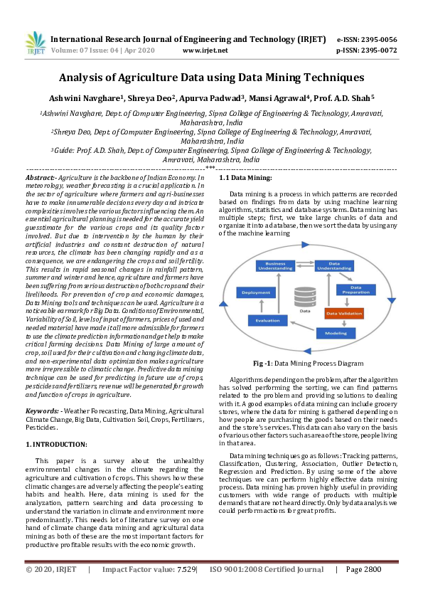 (PDF) IRJET- Analysis of Agriculture Data using Data Mining Techniques