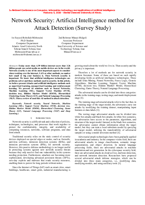 (PDF) Network Security: Artificial Intelligence method for Attack Detection (Survey Study