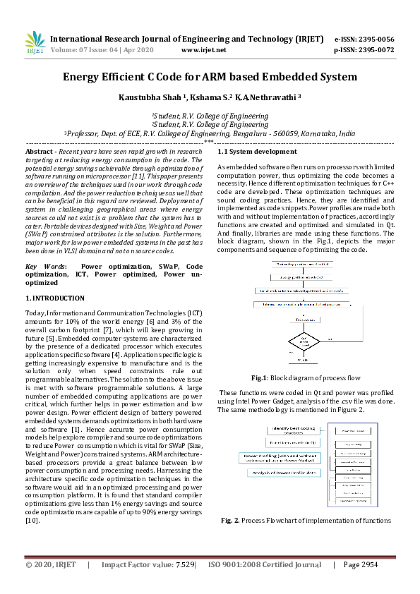 Pdf Irjet Energy Efficient C Code For Arm Based Embedded System