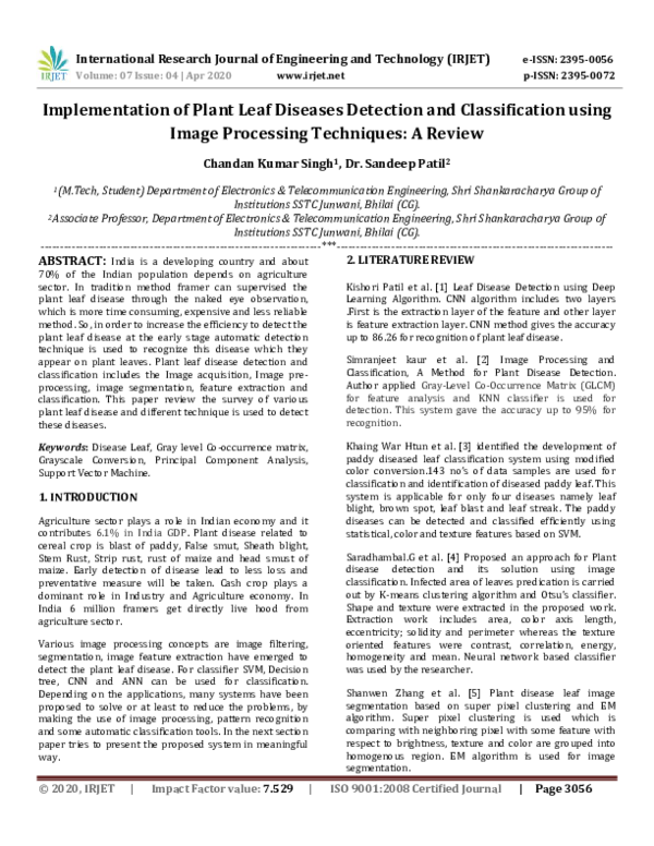 (PDF) IRJET- Implementation of Plant Leaf Diseases Detection and Classification using Image ...