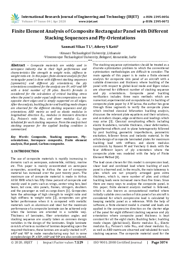 Pdf Irjet Finite Element Analysis Of Composite Rectangular Panel With Different Stacking