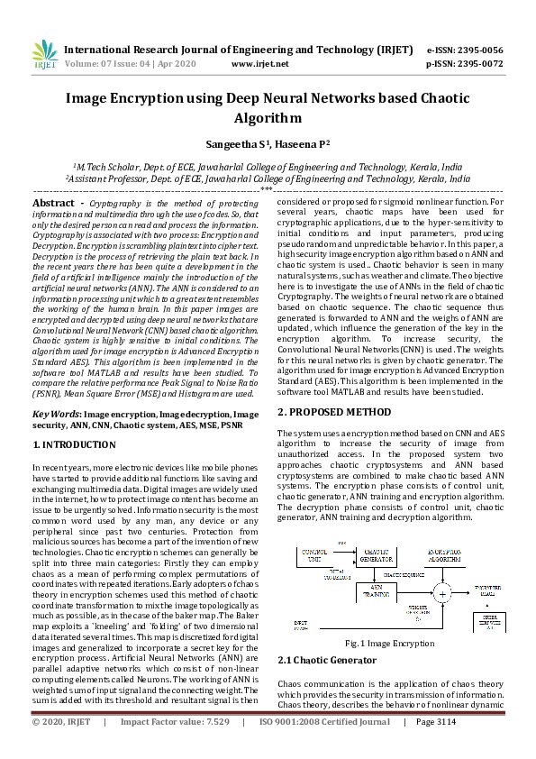 (PDF) IRJET- Image Encryption using Deep Neural Networks based Chaotic Algorithm