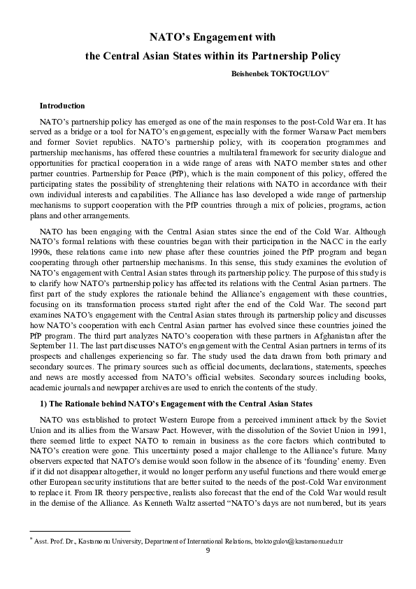(PDF) NATO’s Engagement with the Central Asian States within its ...