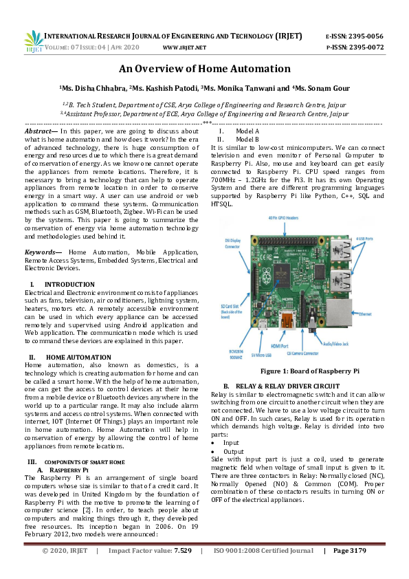(PDF) (IRJET)- An Overview of Home Automation