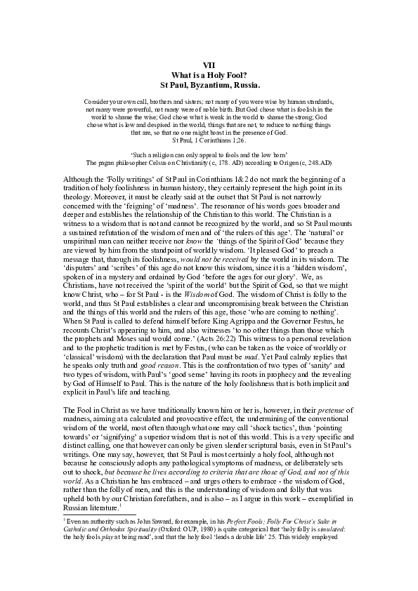 (DOC) What is a Holy Fool? St Paul, Byzantium, Russia.
