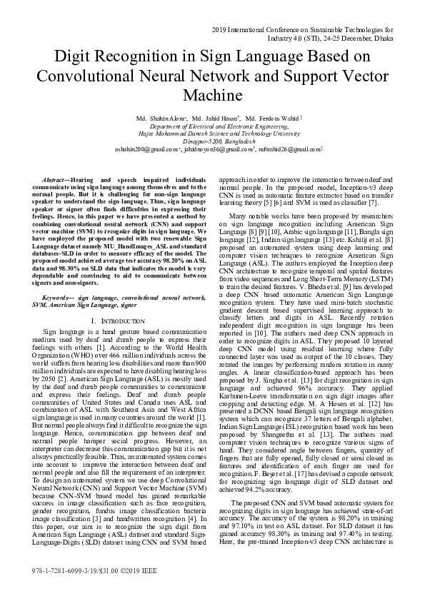Pdf Digit Recognition In Sign Language Based On Convolutional Neural