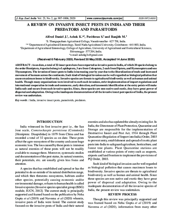 (PDF) A REVIEW ON INVASIVE INSECT PESTS IN INDIA AND THEIR PREDATORS ...