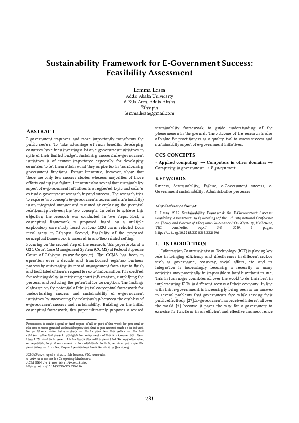 (PDF) Sustainability Framework for E-Government Success: Feasibility ...