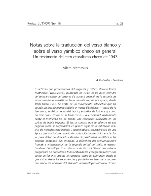 (PDF) Introducción y traducción a: Vilém Mathesius "Notas sobre la ...