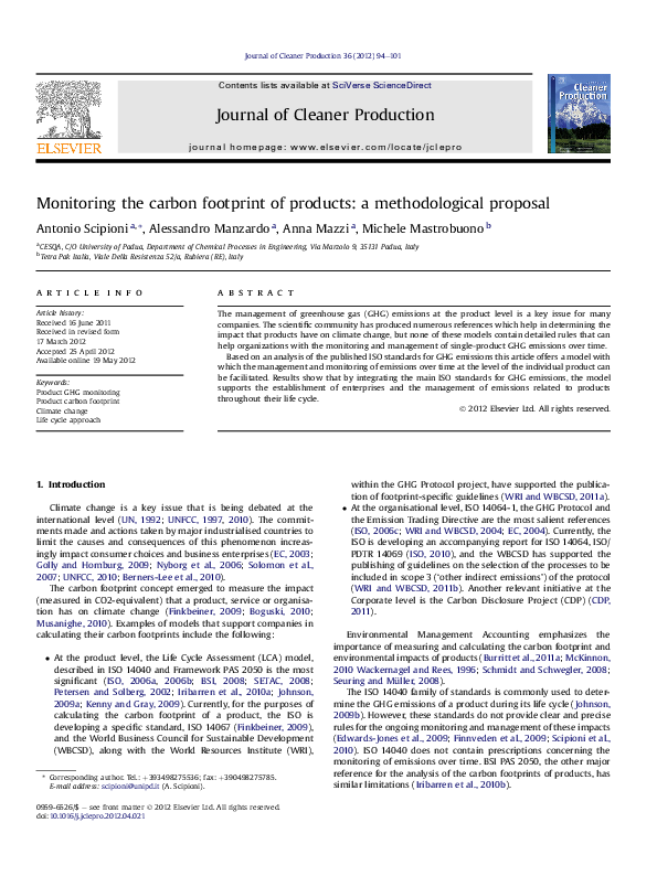 (PDF) Monitoring the carbon footprint of products: a methodological ...