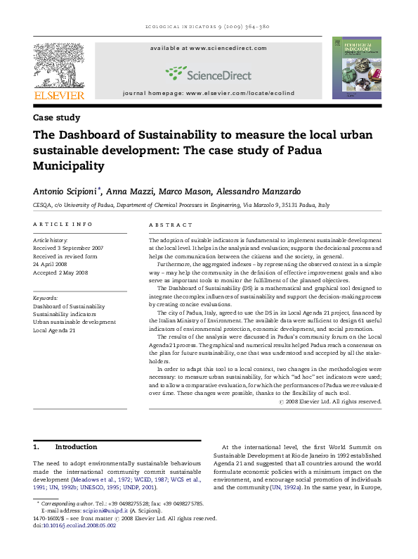 (PDF) The Dashboard of Sustainability to measure the local urban ...