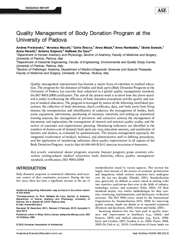 (PDF) Quality management of body donation program at the University of ...