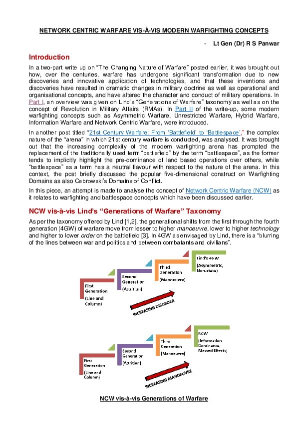 (PDF) Network Centric Warfare vis-a-vis Modern Warfighting Concepts