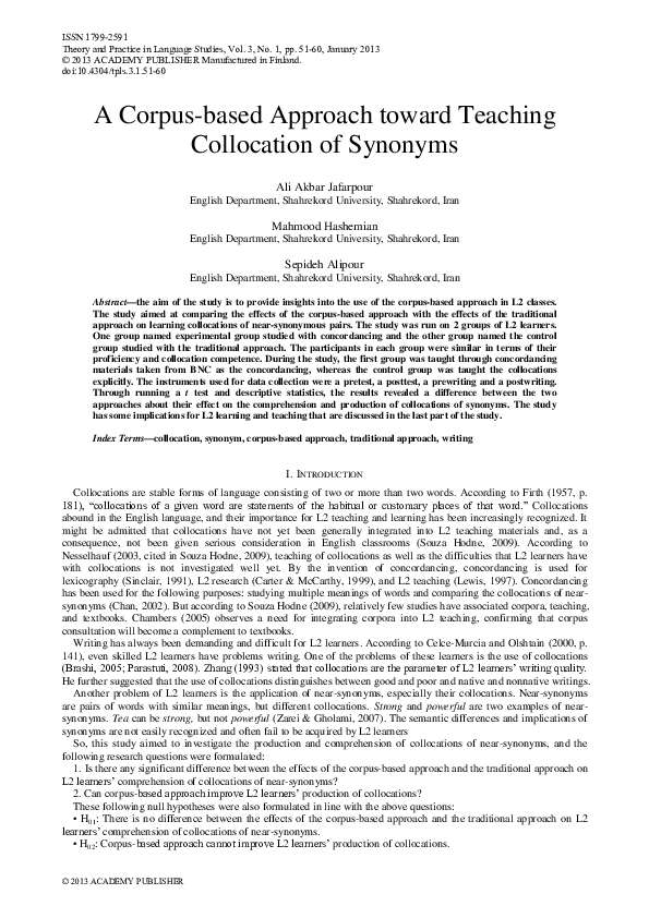 (PDF) A Corpus-based Approach toward Teaching Collocation of Synonyms