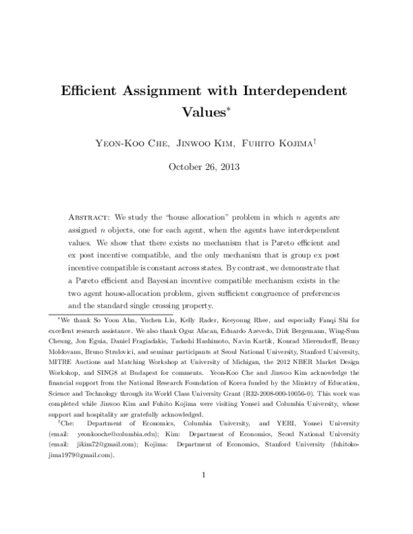 (PDF) Efficient assignment with interdependent values