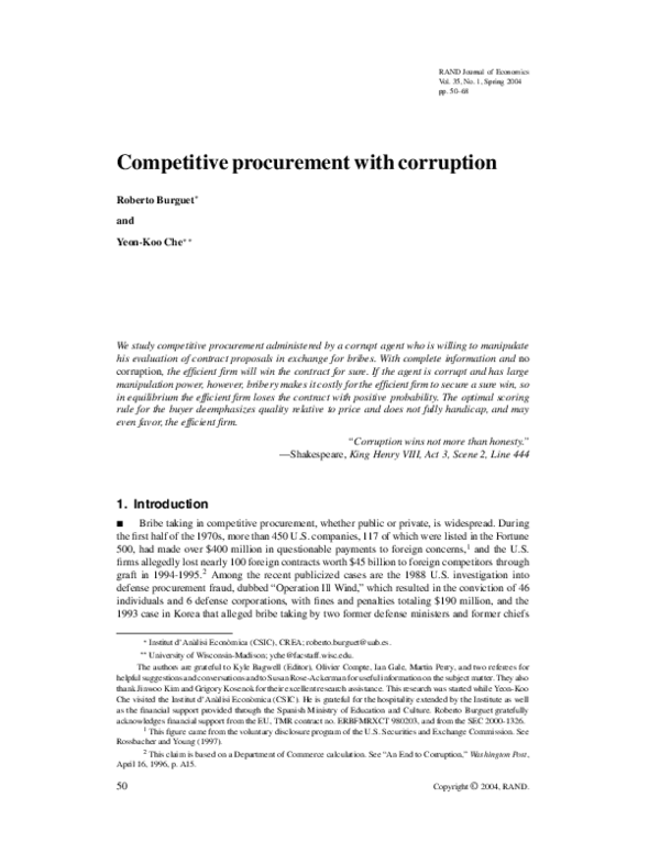 (PDF) Competitive Procurement with Corruption